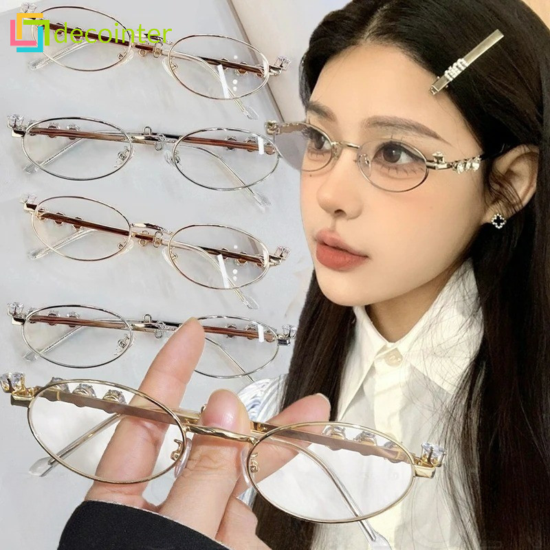 Light Luxury Shiny Rhinestone Eyeglasses - Vintage Metal Small Frame ...