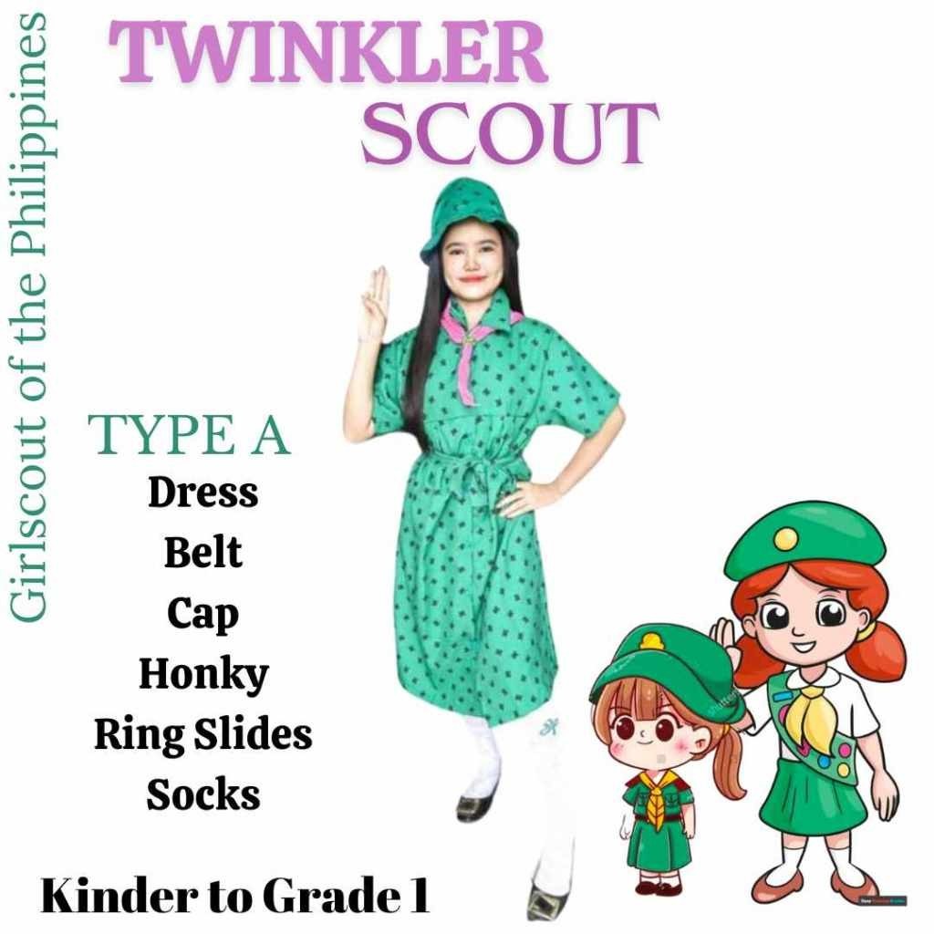 Lf8 SCOUTING UNIFORM// GSP TYPE A//DRESS TYPE// TWINKLER COMPLETE SET ...