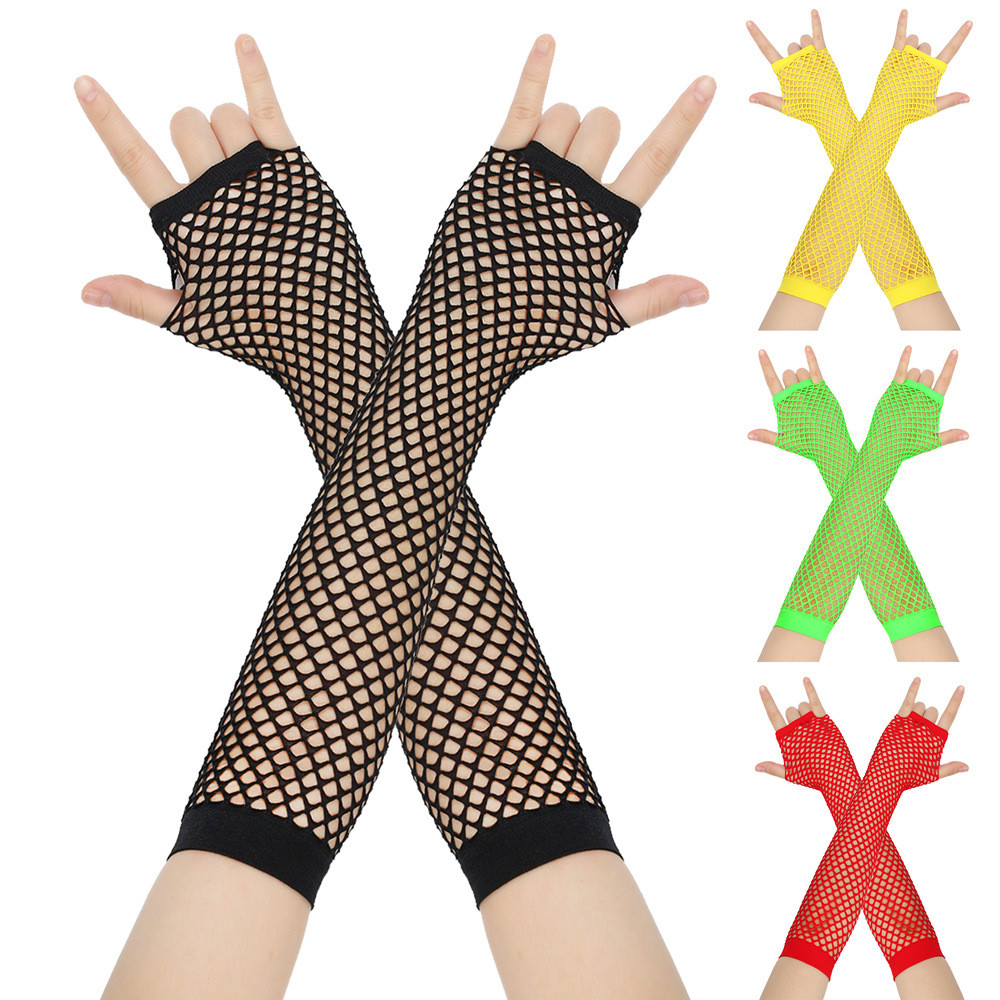 Women Sexy Fishnet Fingerless Net Gloves Black Ancient Party Long Punk ...