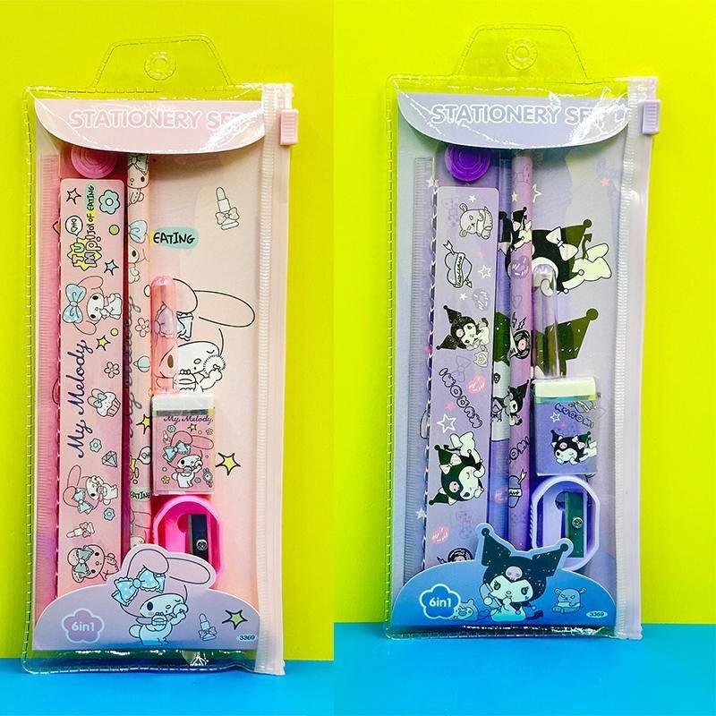 6 in 1 Sanrio Mymelody Kuromi Cinnamoroll Cartoon Animals Pencil Ruler ...