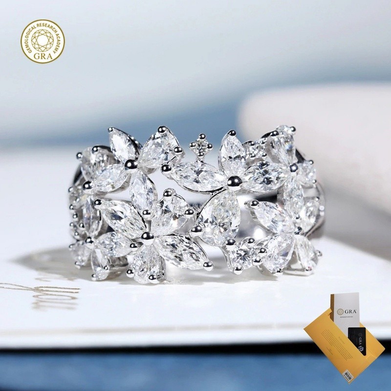 (with Gra Certificate) Bright Full Inlaid Petal Ring Female Women's ...