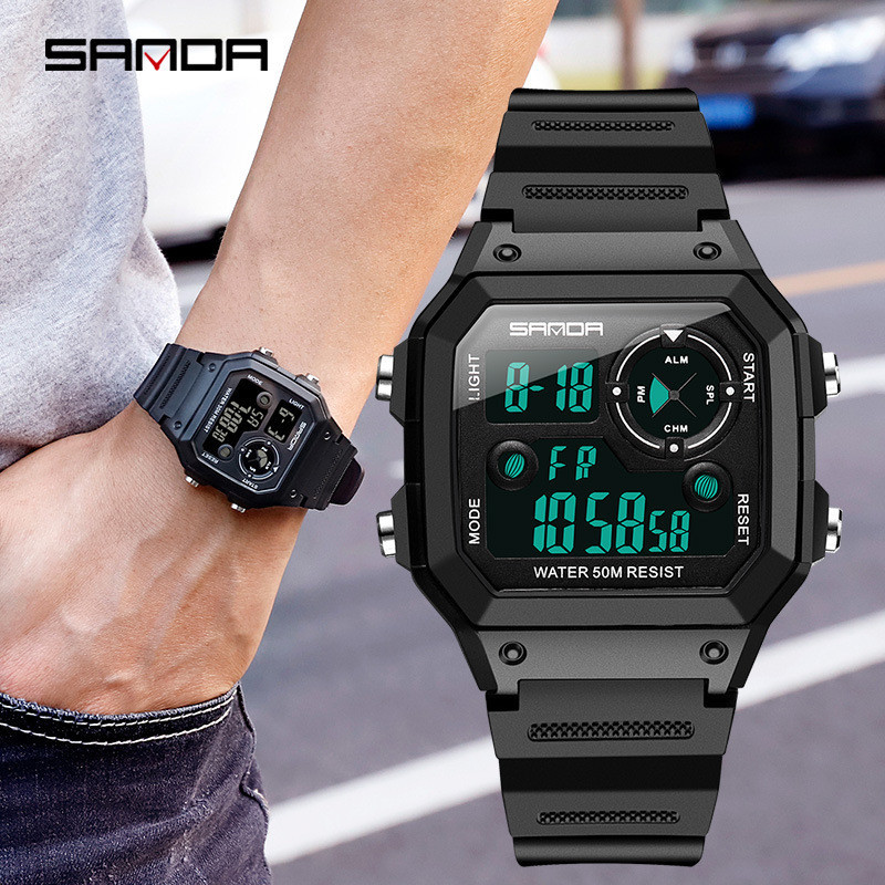 SANDA square swimming waterproof alarm clock luminous watch Korean ...