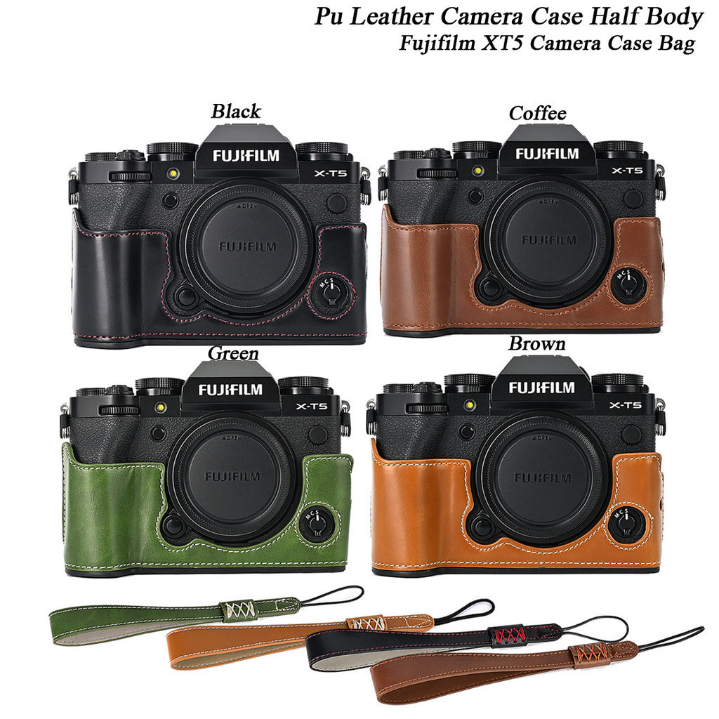 PU Leather Camera Case Half Bag Body With Wrist Strap For Fujifilm XT5 ...