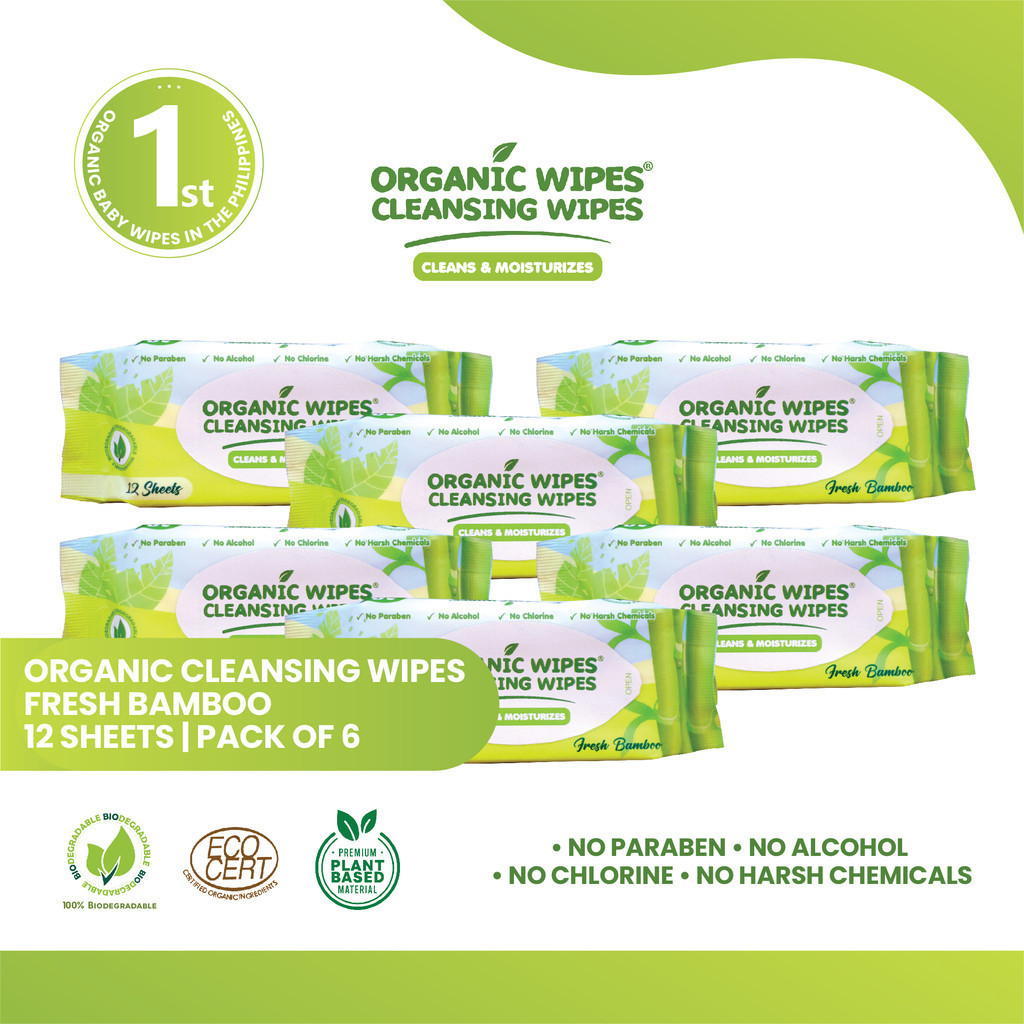 Organic Wipes Cleansing Wipes Fresh Bamboo 12s pack of 6 | Shopee ...