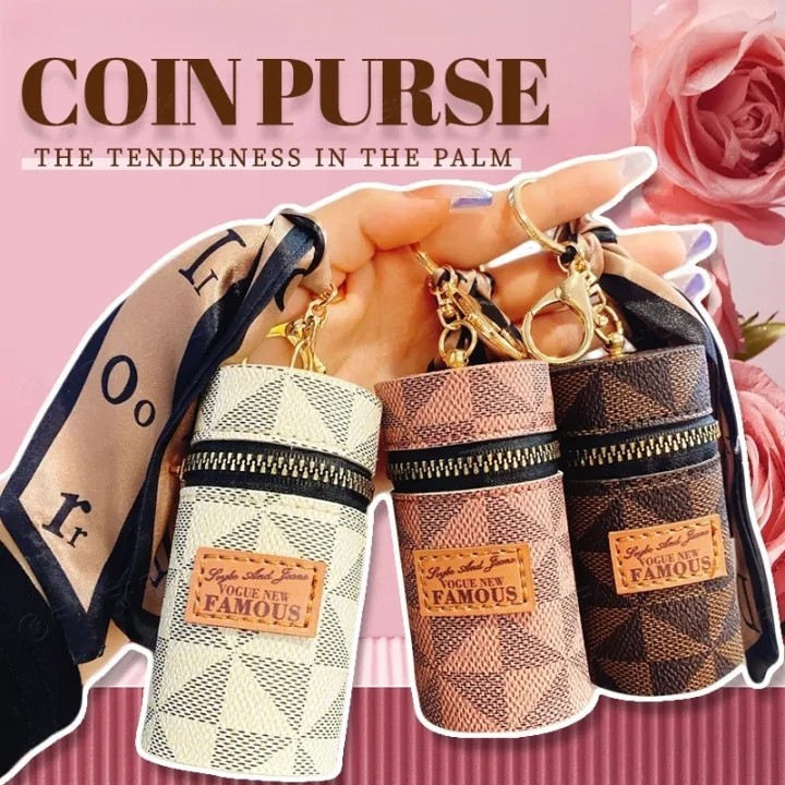 Leather Coin Purse Retro Print Mini Lipstick Holder Silk Scarf Coin ...