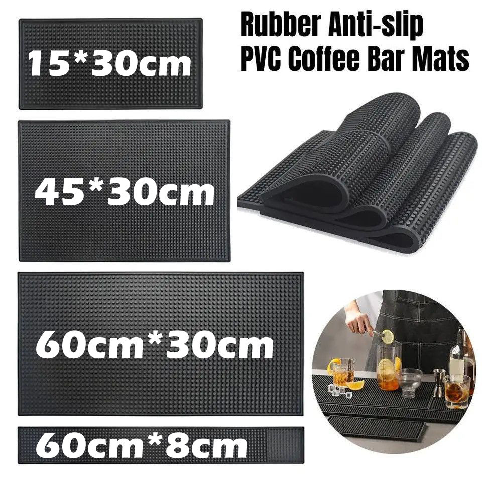 Rubber Bar Mat - Thick Durable and Stylish Black Bar Spill Mat - Non ...