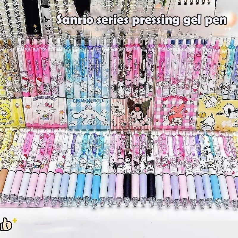 6Pcs Sanrio 0.5mm Gel Pen Kuromi Cute Cinnamoroll MyMelody Kawaii Anime ...