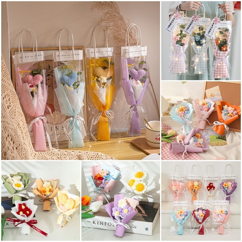 teacher day gifts ideas Graduation Gift Artificial Flower Bouquet Tulip Crochet Flower Handwoven ...