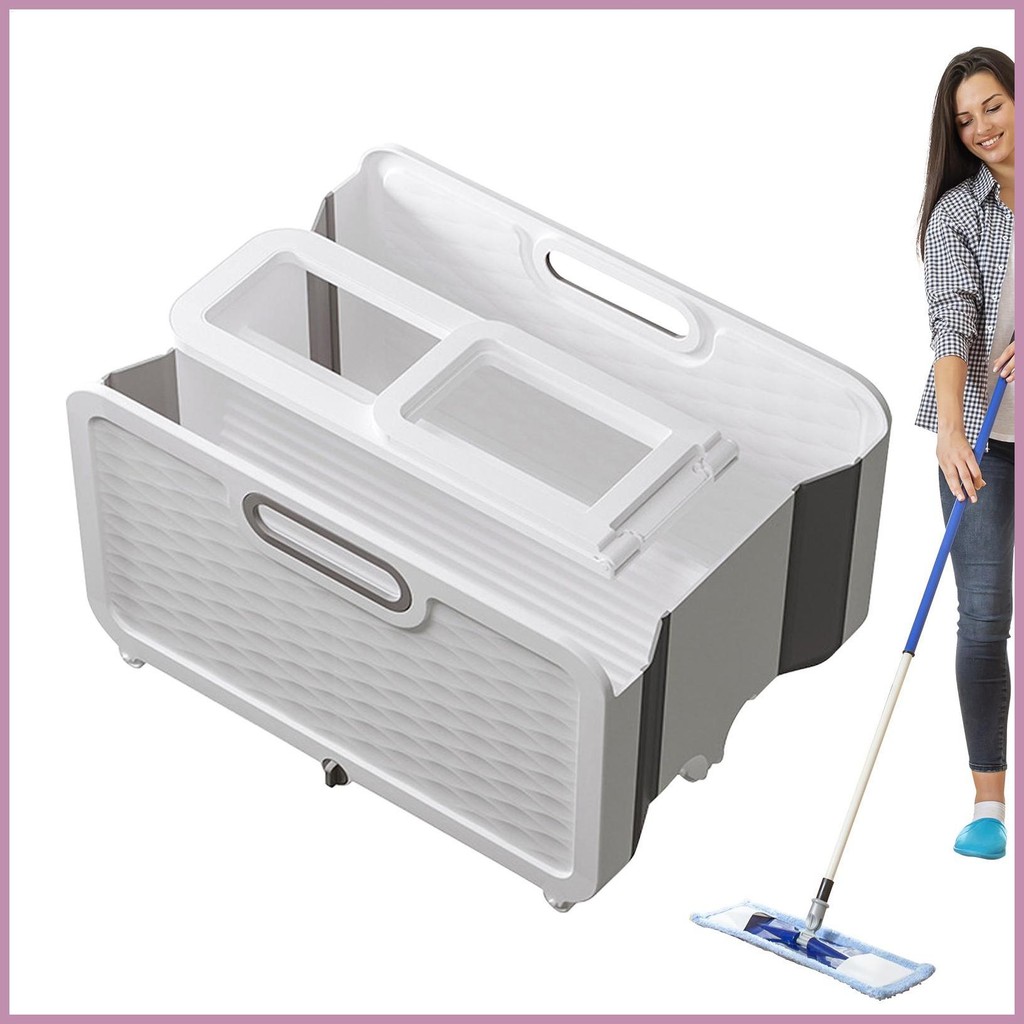 Foldable Mop Bucket Handy Basket with Wheels Portable Barrel Mop Bucket ...