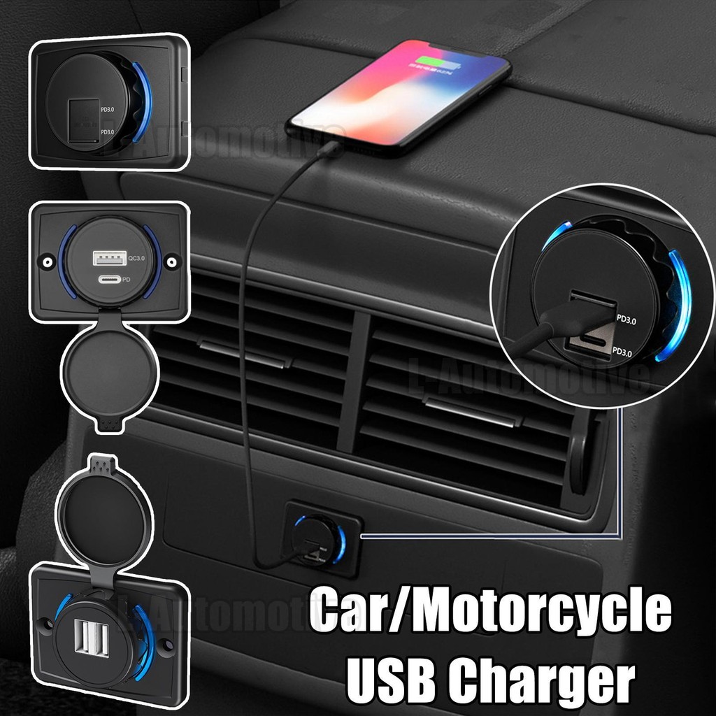 Car Motorcycle USB Charger PD Type C Charger Socket Quick Charger Car ...