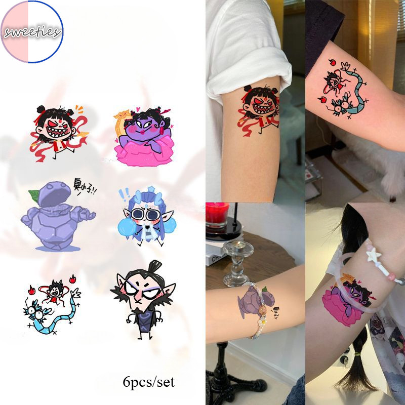 6pcs/set Cartoon Nezha Color Tattoo Stickers Student Arm Stickers ...