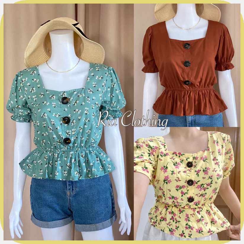 Elizabeth(i`Squareneck:vo?Puff*z?Sleeves*W?Peplum*R?Blouse*v?Korean*Ta ...