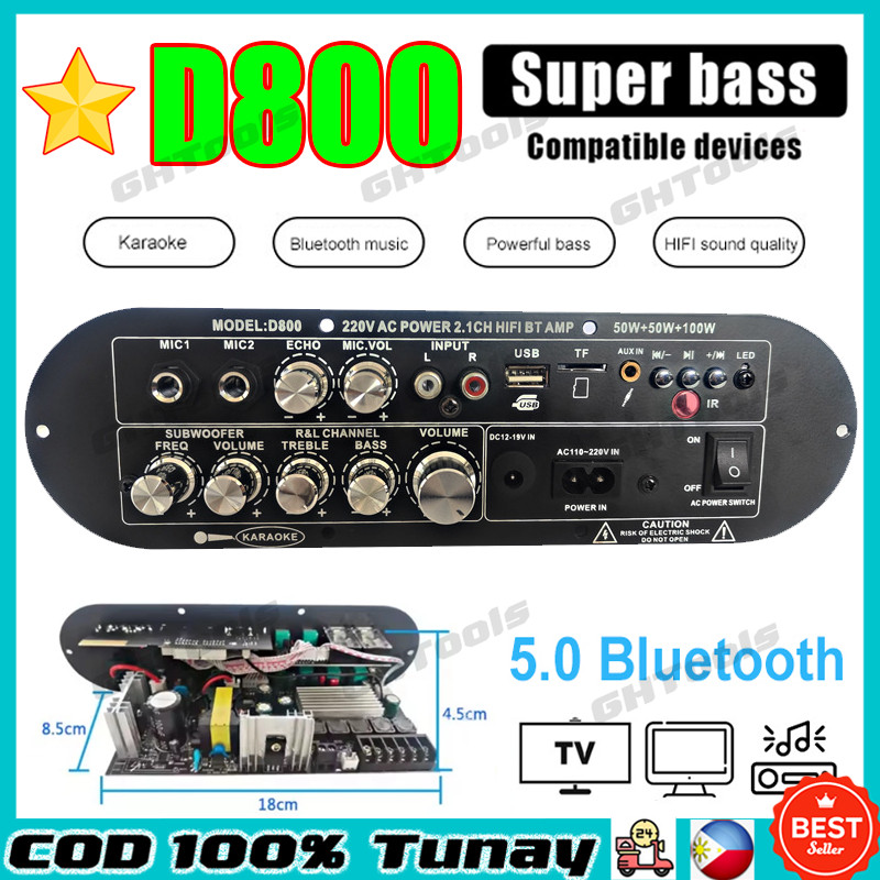 D800 2.1 Channel Bluetooth 5.0 Amplifier AC 110Vto 220V for Speaker ...