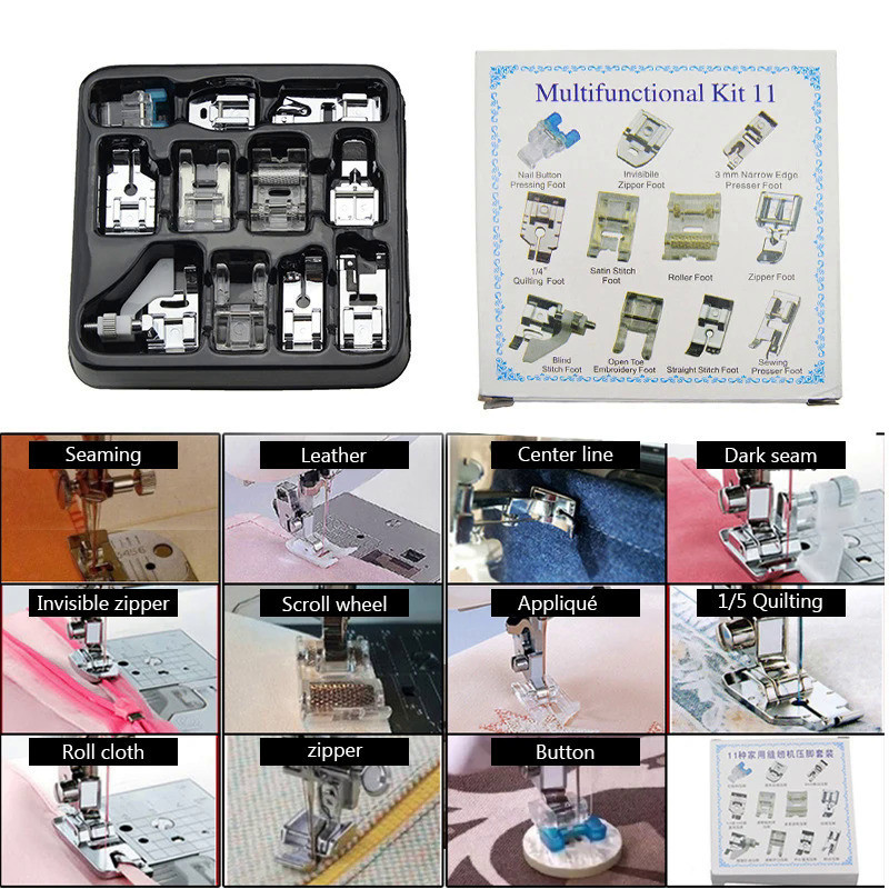 11Pcs Presser Foot Feet Set, Zig Zag, Straight Stitch Foot, Roller Foot, Snap On Sewing Machine ...