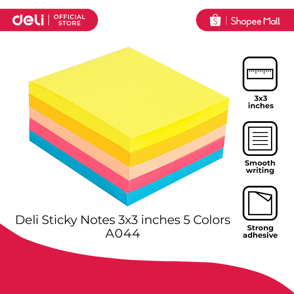 Deli A044 Sticky Notes 3x3 Inches 5 Colors | Shopee Philippines
