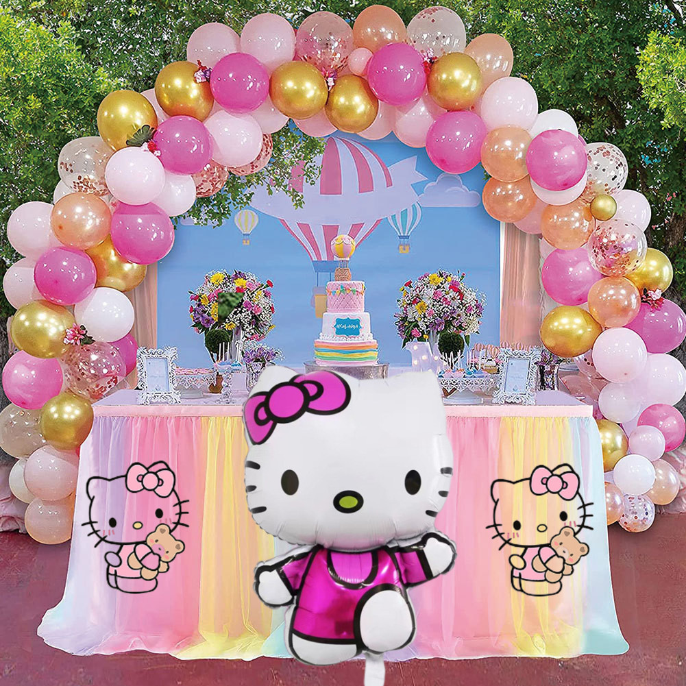 Hello Kitty Theme Balloon Garland Arch Kit Pink White Orange Macarone ...
