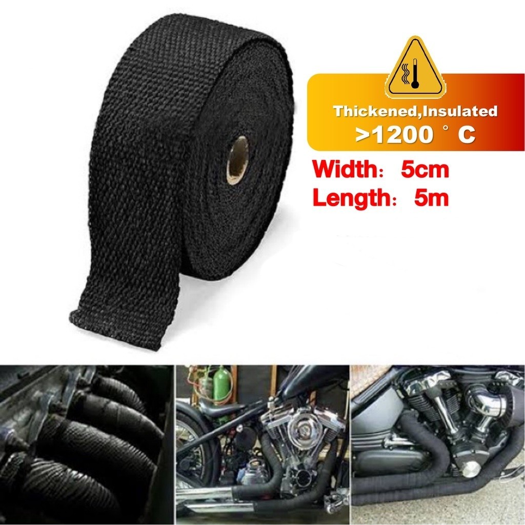 5M*5CM Motorcycle Exhaust Pipe Cover Manifold Fibergalss Thermal Wrap ...