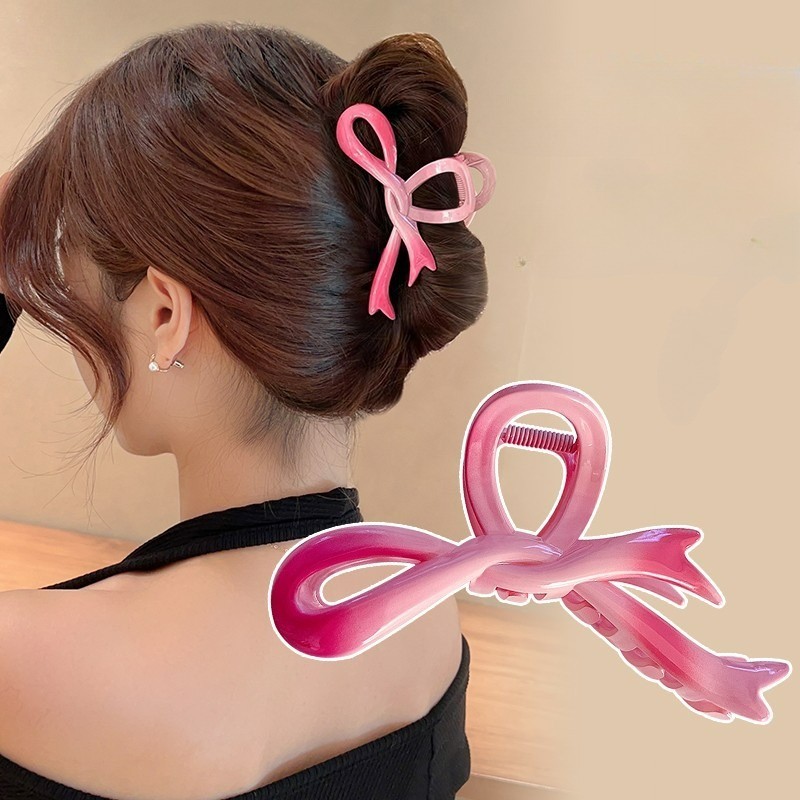 Ready Stock Acrylic Large Gradient Pink Color Ribbon Shape Hair Clip ...