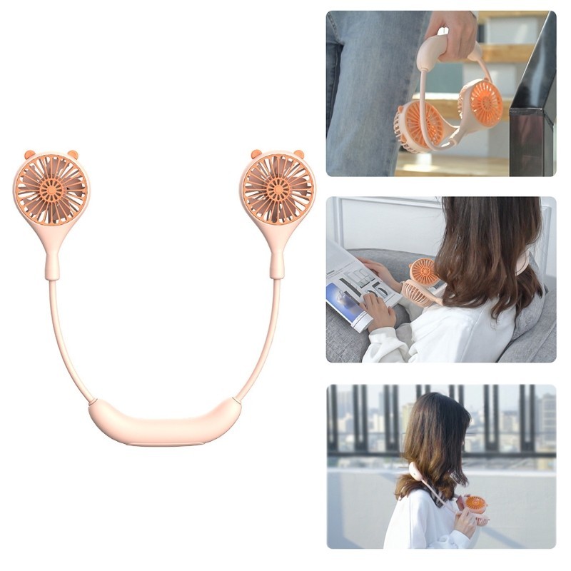 Folding Mini Neck Fan Band Hands-Free Hanging USB Rechargeable Dual Fan ...