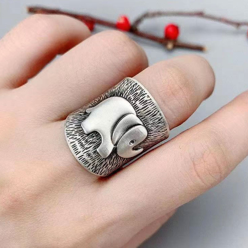 Retro Distressed Wide-Faced Elephant Ring Unique Exaggerated Elephant ...