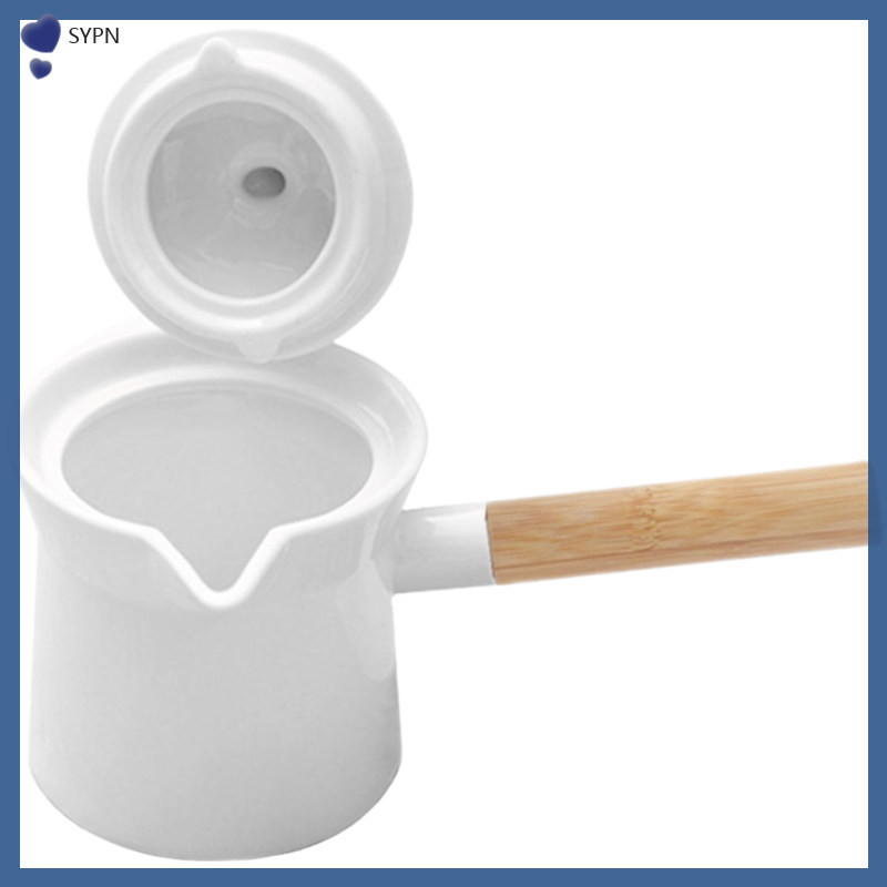 Household Milk Pot Baby Spoons Wooden Handle Ceramic Pan Glass Cookware ...
