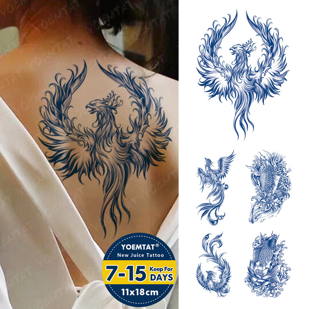 Juice Ink Lasting Waterproof Temporary Tattoo Sticker Japanese Phoenix ...