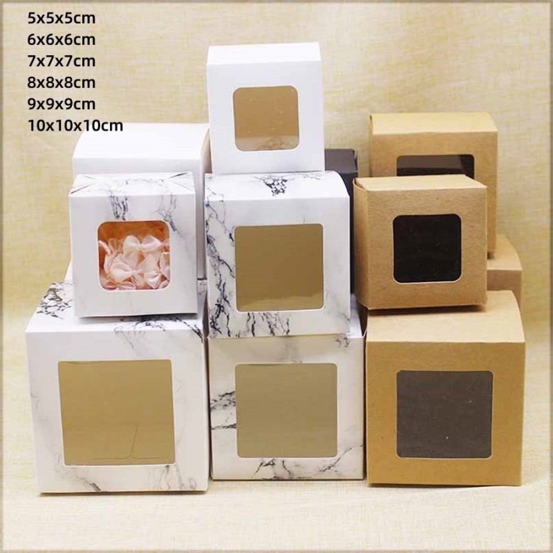 10 pc 5/6/7/8/9/10CM square white/kraft paper/marble patterned window ...