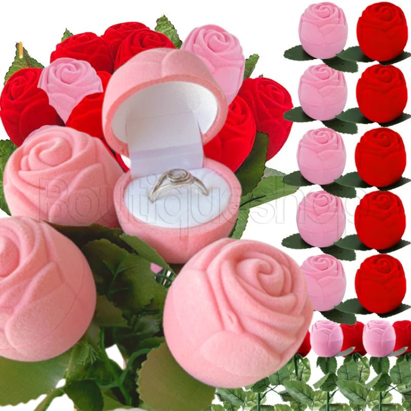 [ Featured ] Flocking Rose Flower Ring Box - Proposal Props - Gift ...