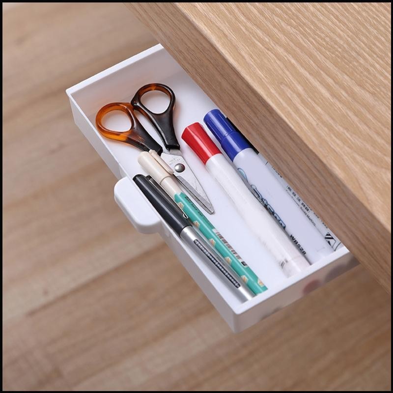 UKI Under Desk Storage Box Slide Out Table Adhesive Kitchen Fork Spoon ...