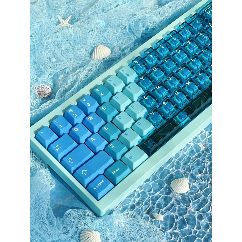 Snowbreg Crystal Clear + PBT Keycaps Blue Gradient Transparent Keycaps ...