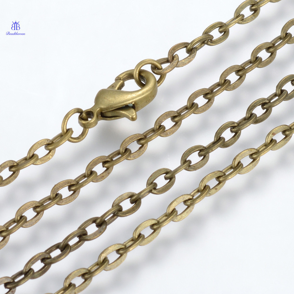 1-10pc Iron Cable Chains Necklace Making with Lobster Clasps Unwelded Antique Bronze 17.7 inch ...