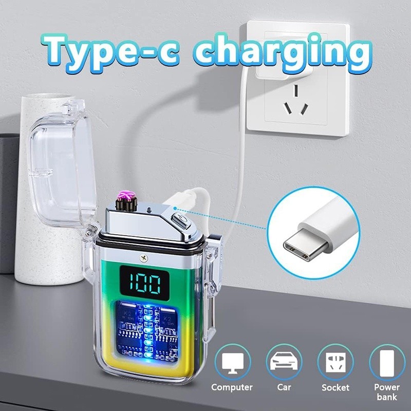 ♞Arc Lighter Comes With Led Light Transparent Shell Visible Power ...
