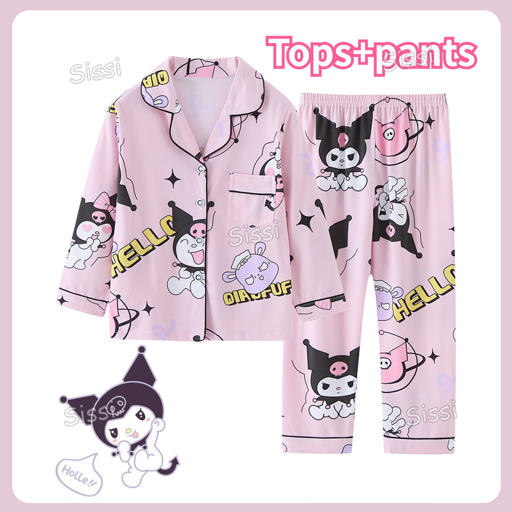 Fashion Kuromi Pyjamas Kids Girl Long Sleeve Nighties Kuromi Cartoon ...