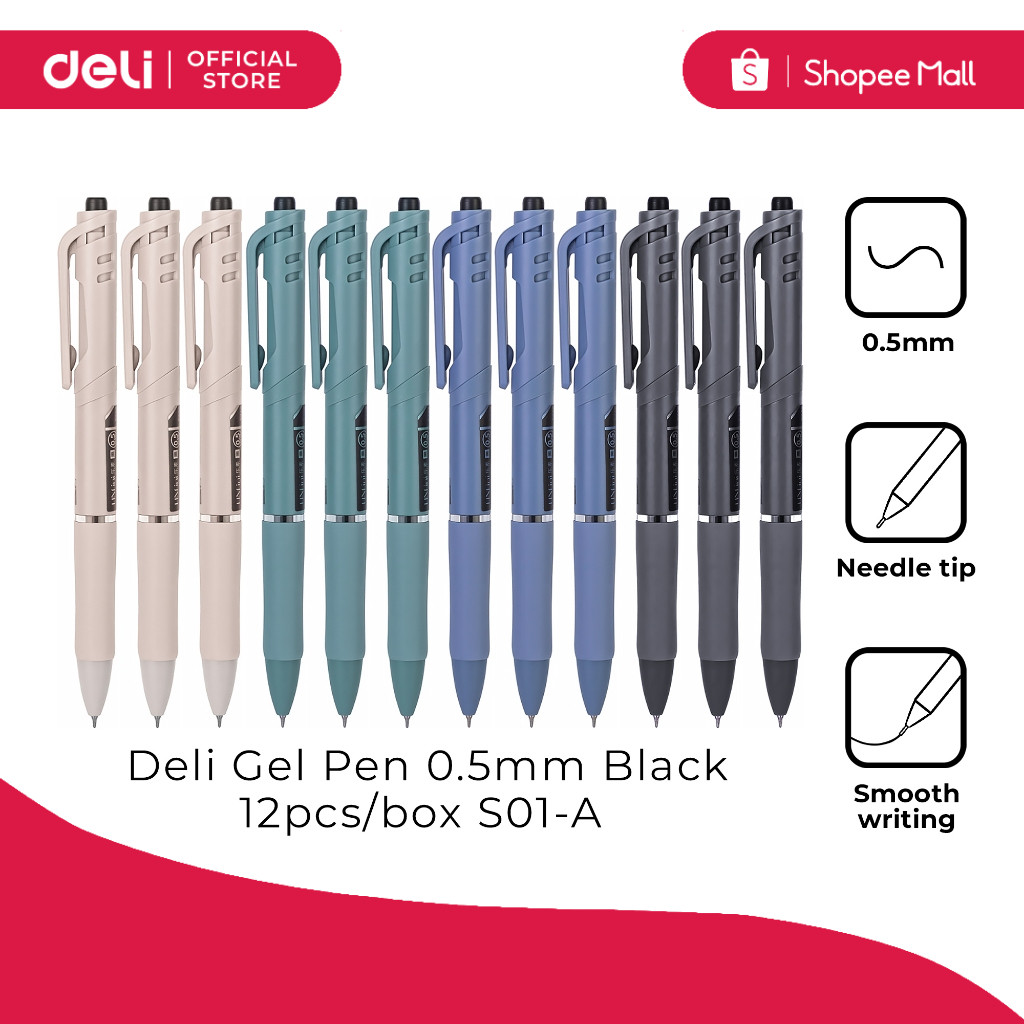 Deli S01-A Gel Pen 0.5mm Black 12pcs/box | Shopee Philippines