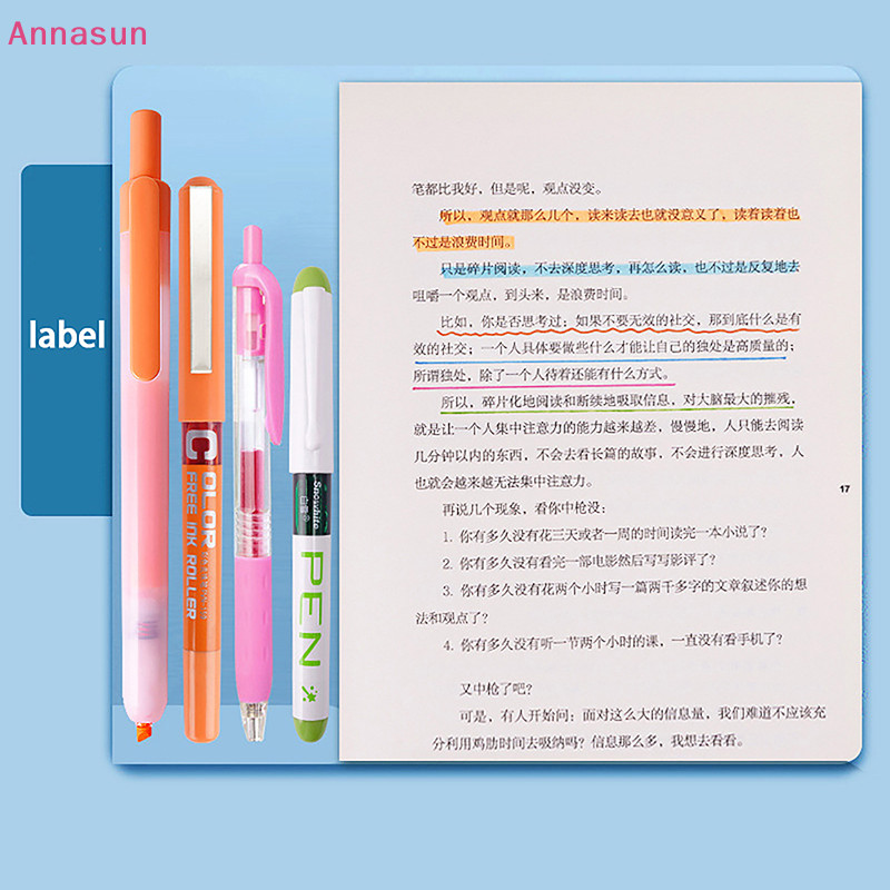 Annasun 6Pcs/Set Roller Pen Purple / Pink / Green Color Ink Straight ...