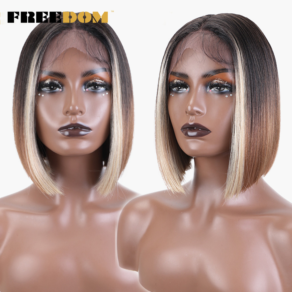 FREEDOM Synthetic Lace Wigs 10 Inch Straight Short Bob Wigs For Black ...