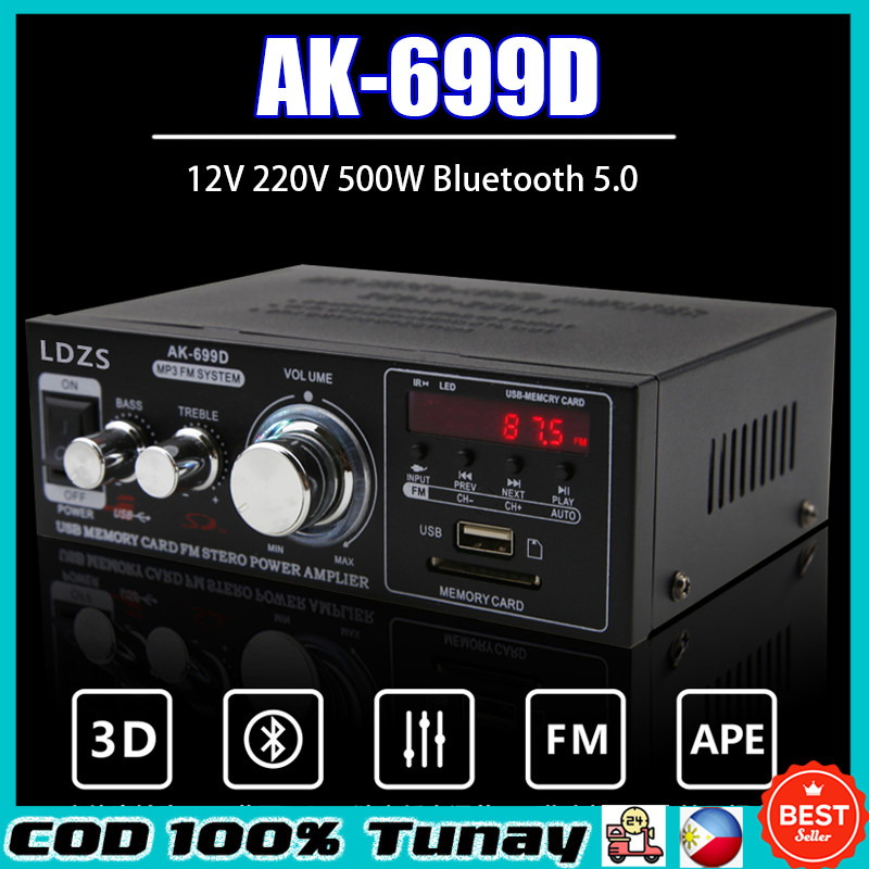 AK-699D 12V 220V 500W Bluetooth 5.0 Amplifier AK-699 BT USB/TF/FM Car ...