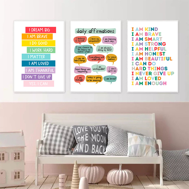 Kid Affirmations Encourage Quotes Prints Mental Health Poster ...