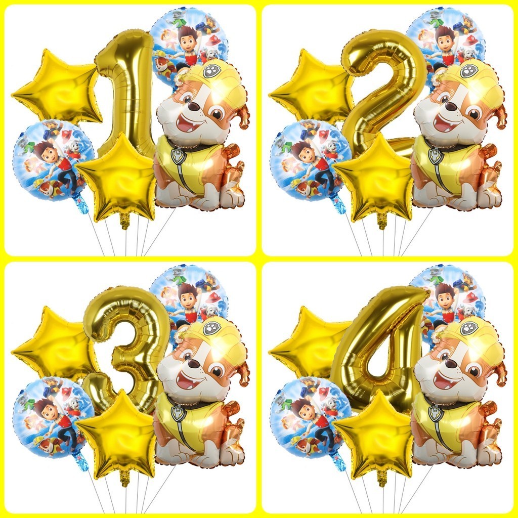 Paw Patrol Rubble Theme Balloon 32inch Gld Number Balloon Mini Rubble ...