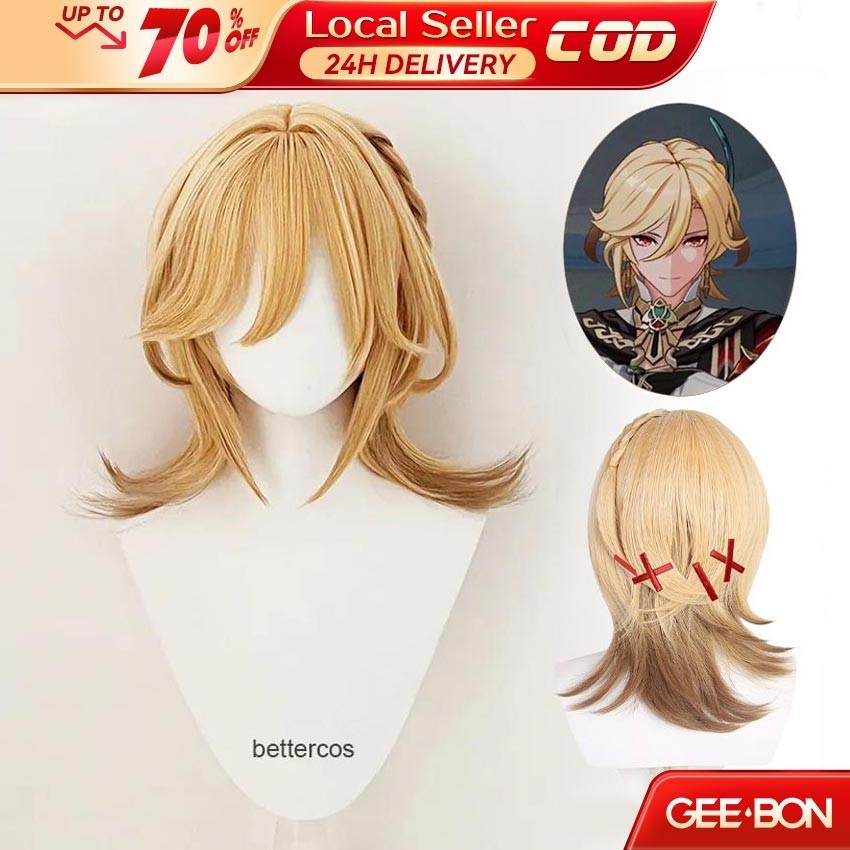 GEEBON Kaveh Wig Genshin Cosplay Wig Pre Braided Linen with Bangs Heat ...