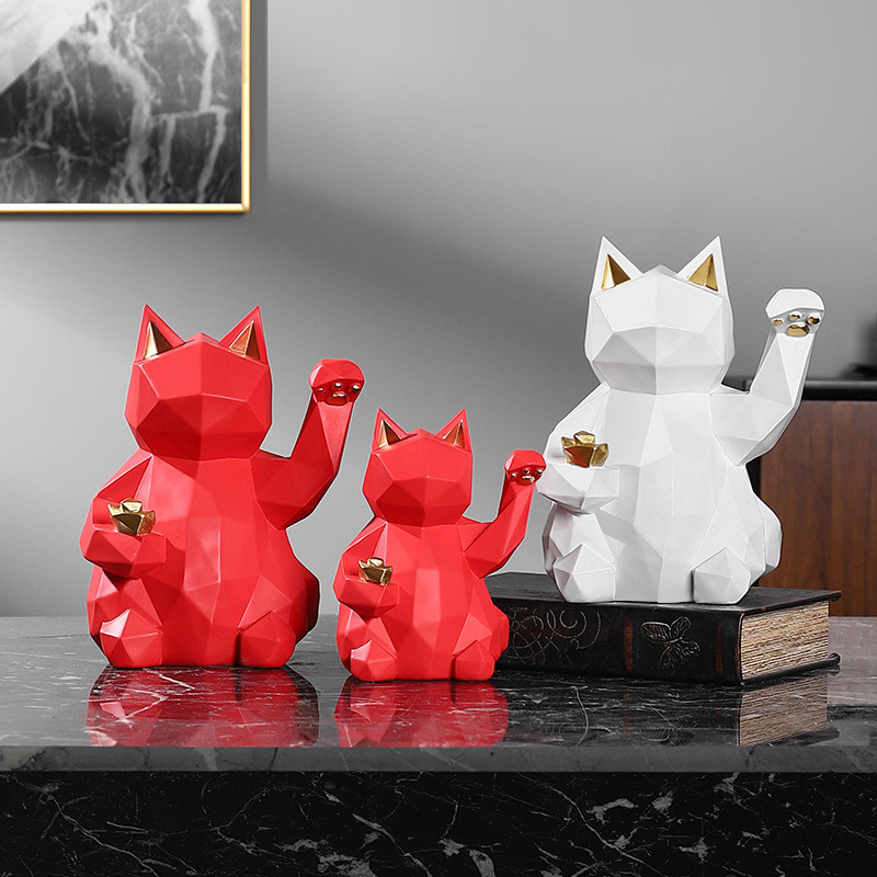 Home Opening Decorations Lucky Cat Simple Living Room Geometric Desktop ...