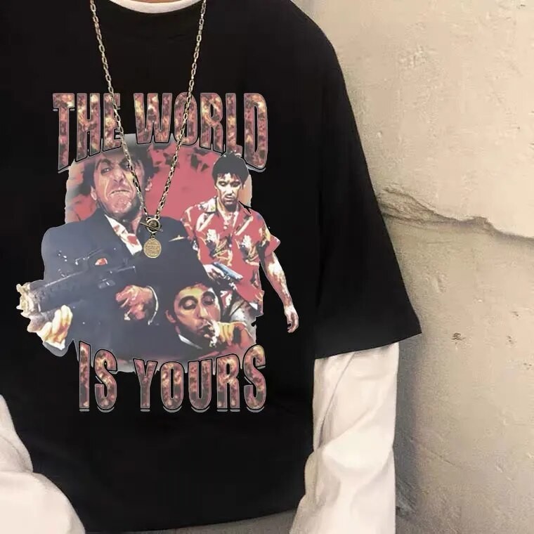 Classic Retro Scarface Tony Montana Big Guns Little Friend Tshirt Man ...