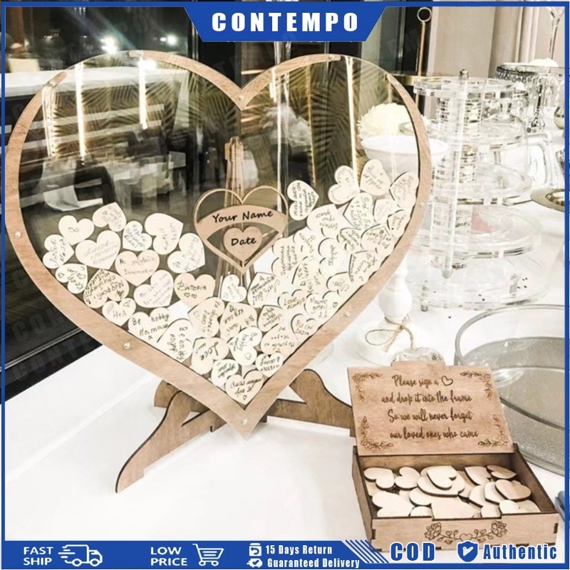 Heart Shaped Wedding Guest Book Drop Box Frame Party Decoration with 80 ...