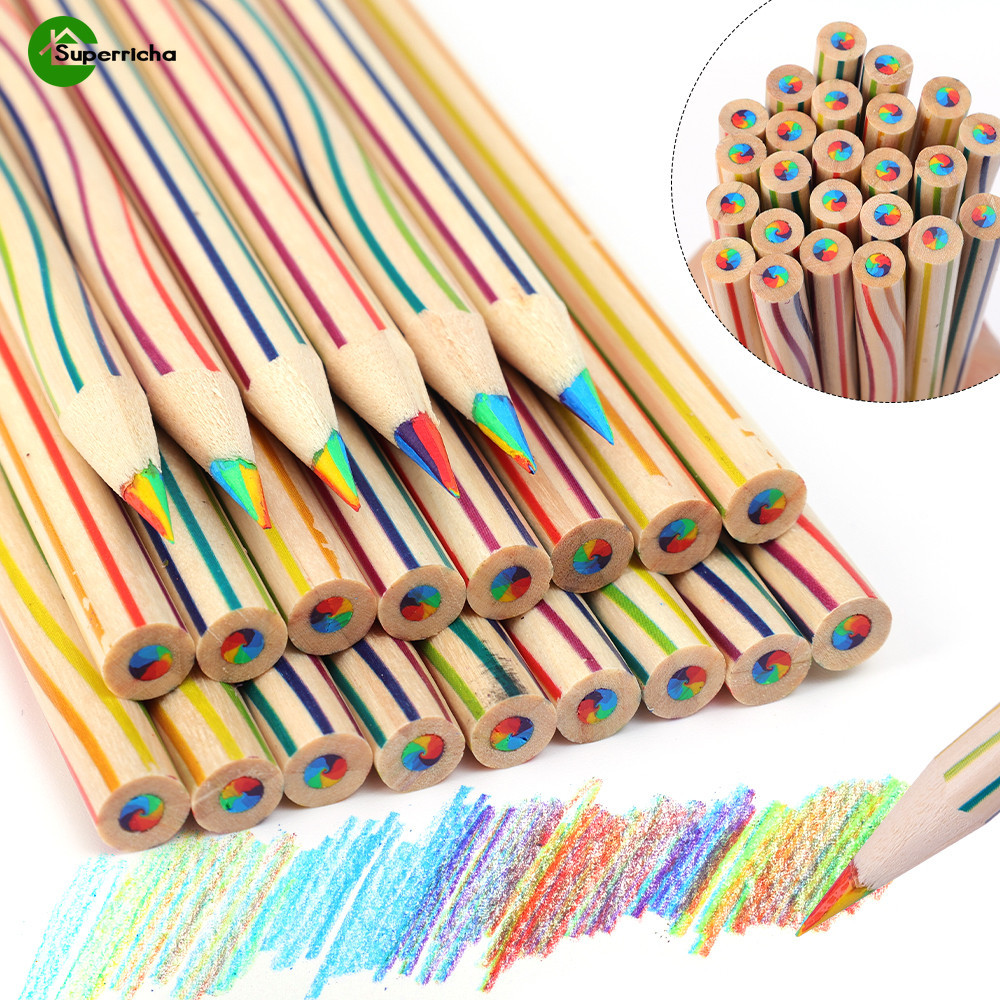 5 Pcs 7 Colors Rainbow Pencil - Cute Wood Colorful Pencil Crayon - Art ...
