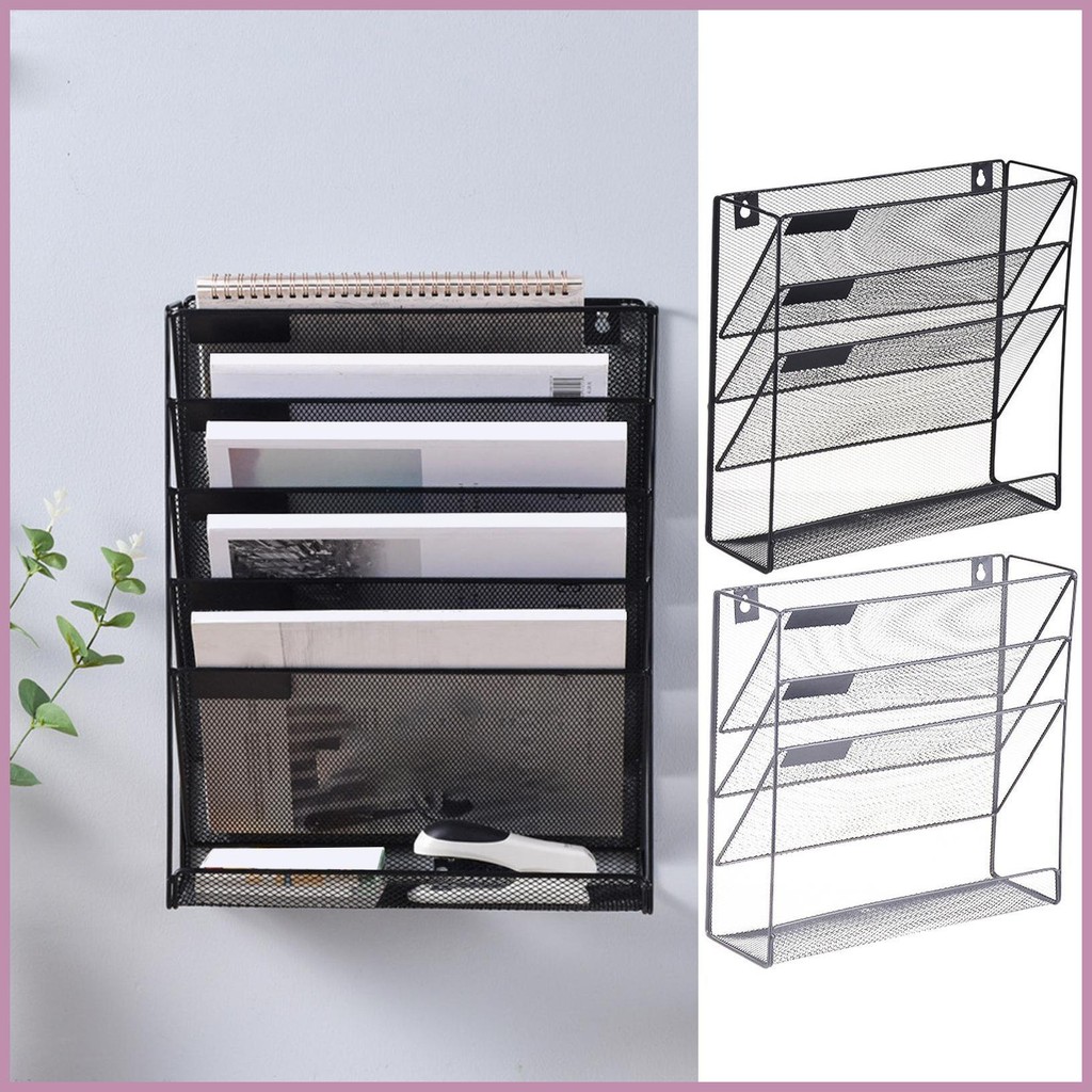 Wall Mount File Holder 4-Tier File Storage Rack Space-saving Mail Paper ...