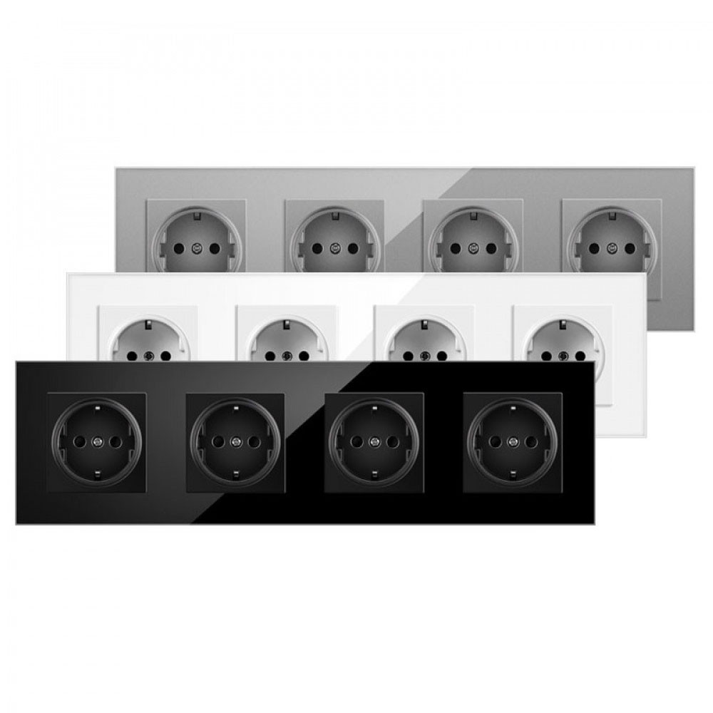 4 Way Crystal Glass Wall Panel Power Socket Plug 16A European Standard ...
