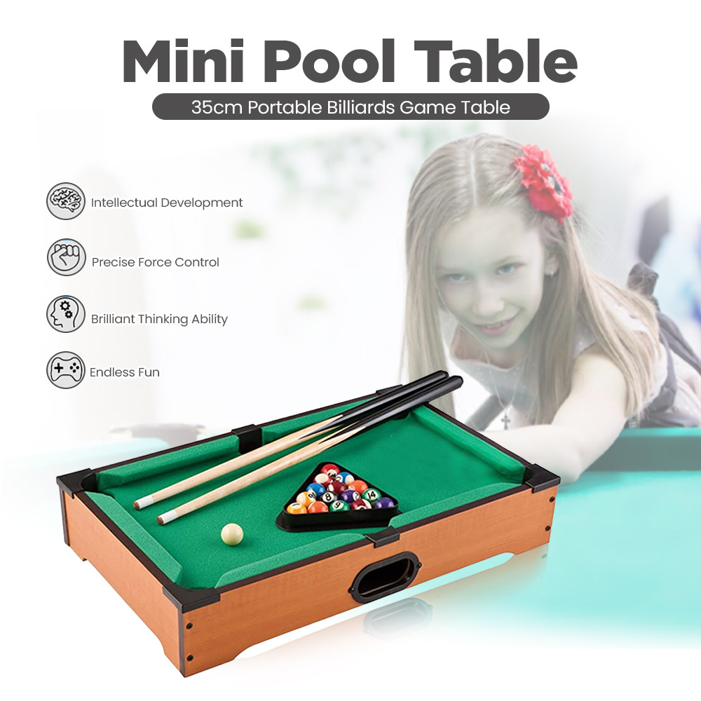 35 cm Portable Billiards Game Table with 16 Balls, 2 Cues, 1 Chalk and ...