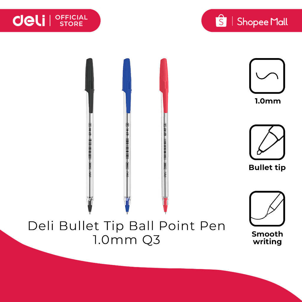 Deli Q3 Bullet Tip Ball Point Pen 1.0mm 1PC | Shopee Philippines