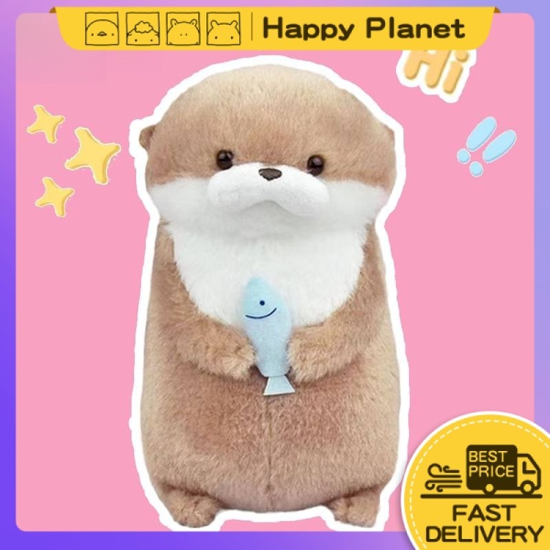 Happy Planet Amuse Small Otter Holding Fish Plush Pendant Cute Little ...