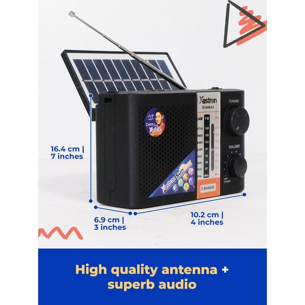Astron SUNMAX Solar-Powered Radio | AM/FM | Rechargeable | Flashlight ...